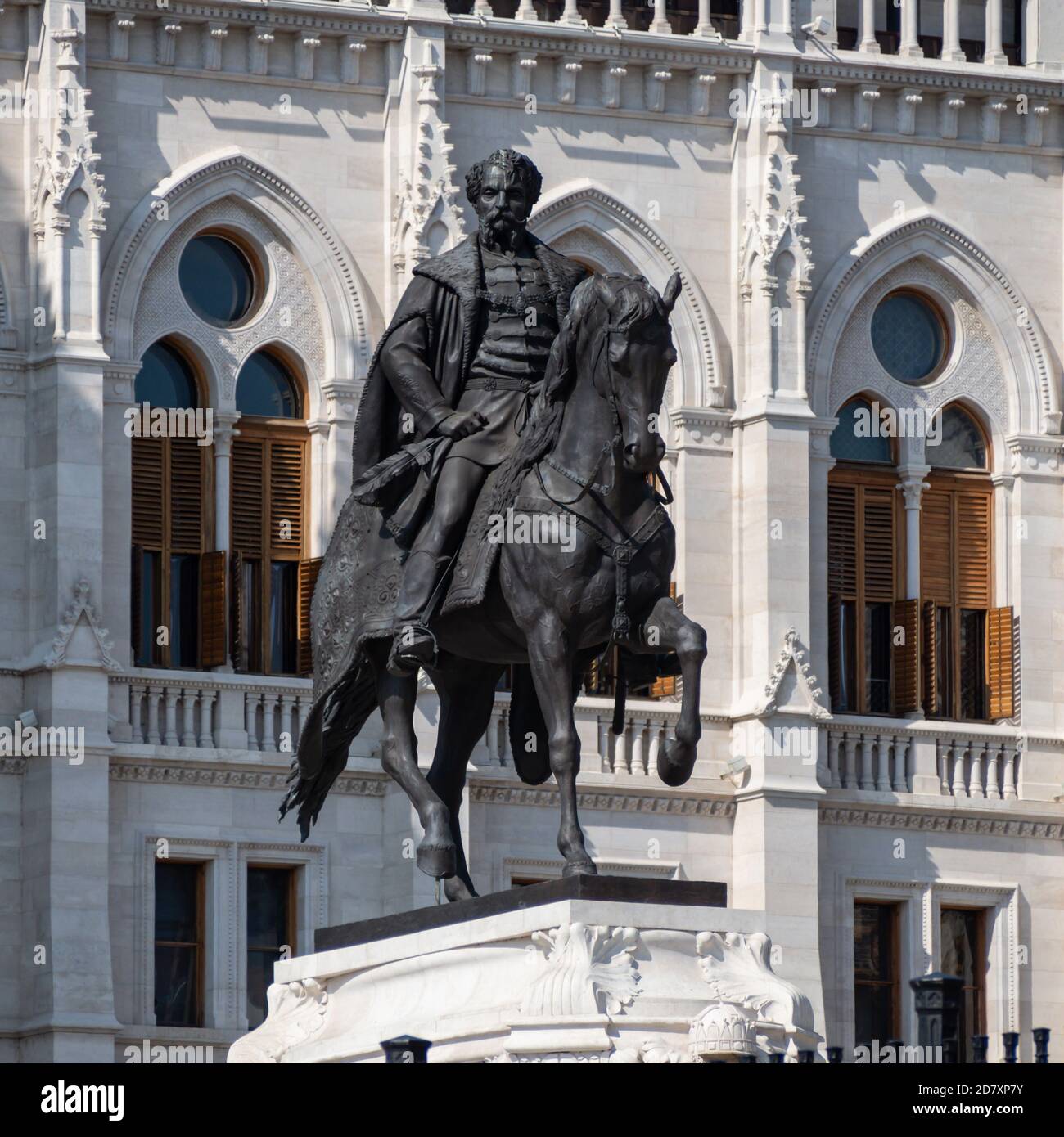 BUDAPEST, HUNGARY - JULY 16, 2019: Equestrian statue of Count Gyula ...
