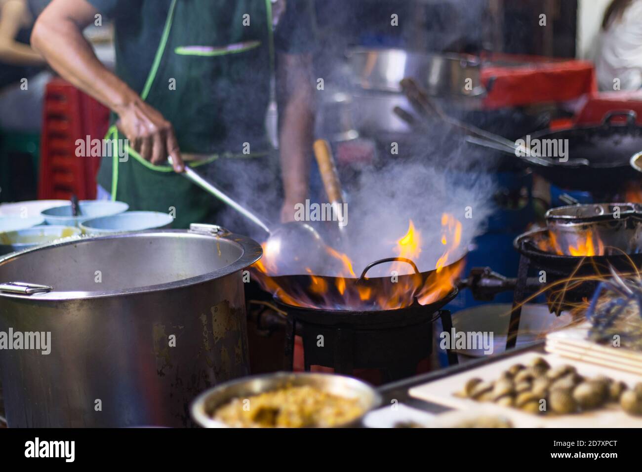 Street food in Bangkok Bangkok Thailand - Oct 24, 2020 :- Chef cooking ...