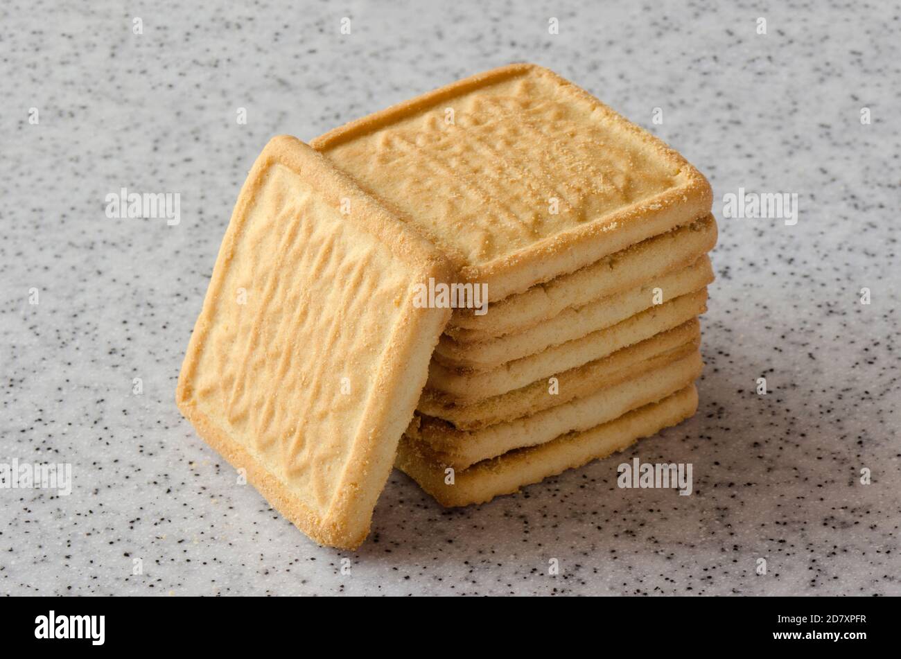Rectangular shortbread cookies on a light marble top. Homemade baking ...