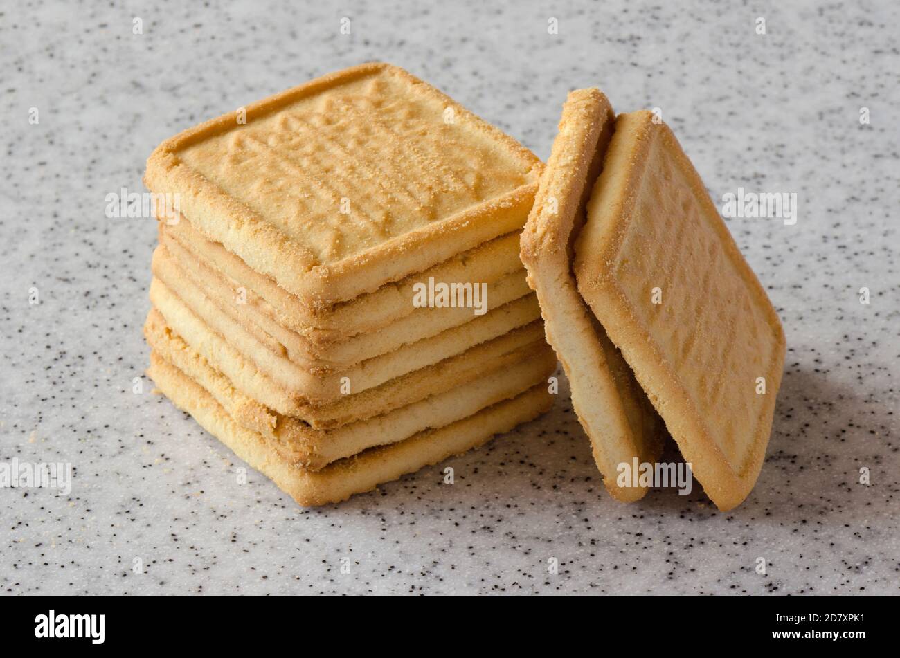 Rectangular shortbread cookies on a light marble top. Homemade baking ...