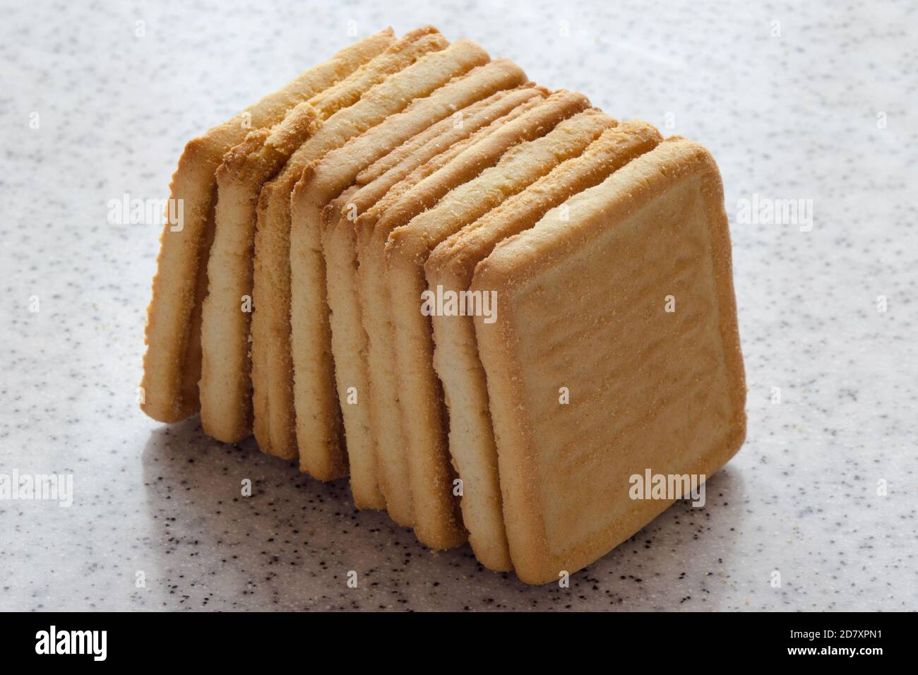 Rectangular shortbread cookies on a light marble top. Homemade baking ...