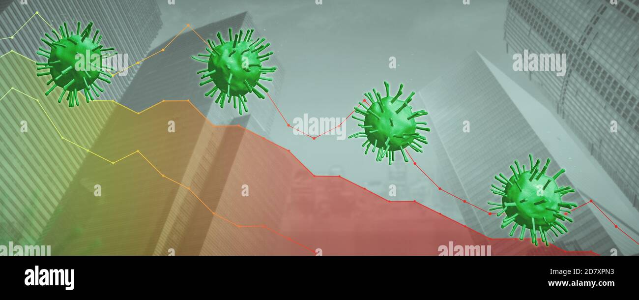 Viruses on a negative chart with a falling graph Stock Photo - Alamy