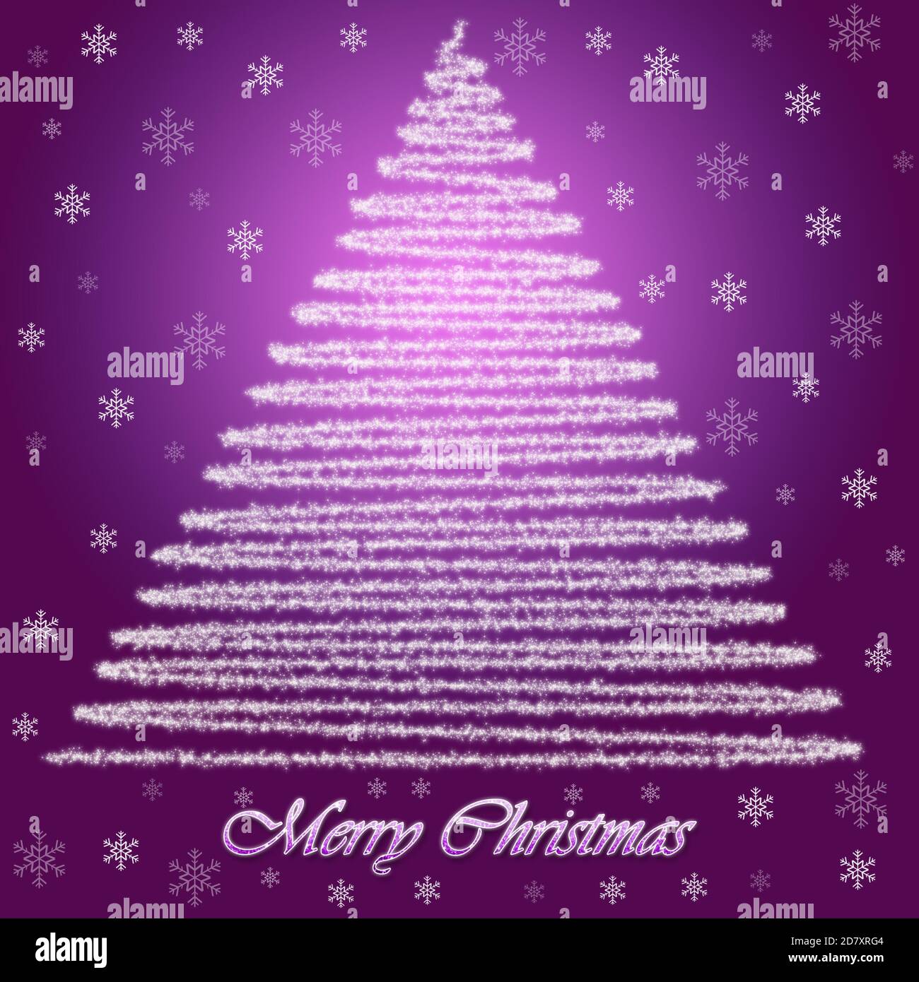 violet christmas background with glitter Christmas tree and many withe ...