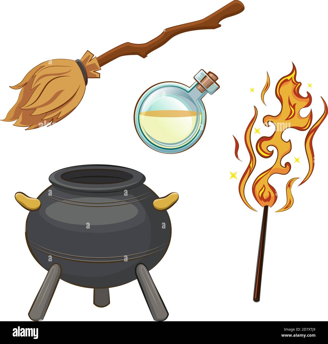 Set to play a witch. Things magician: broom, boiler, hat, magic wand ...