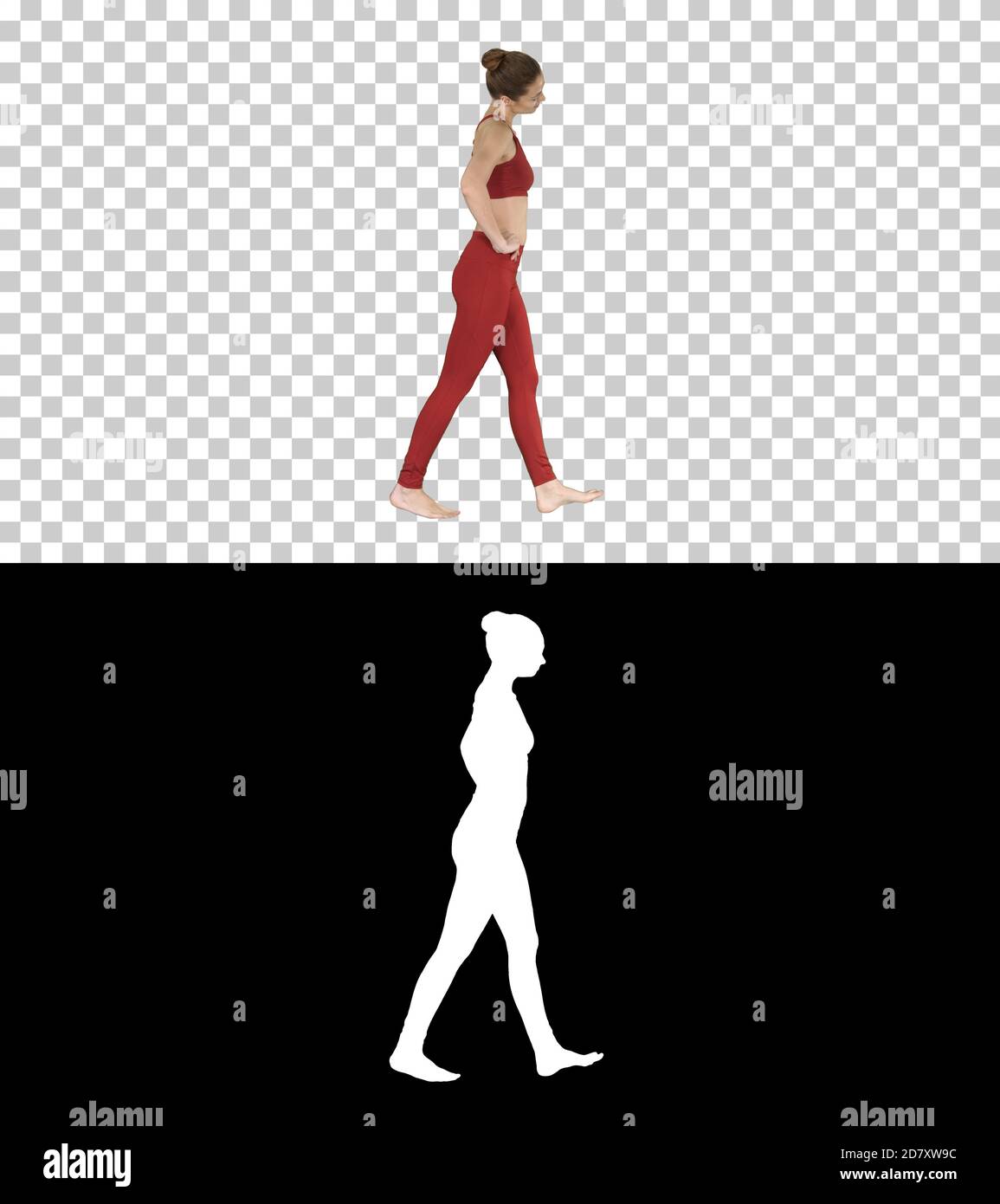 Beautiful young woman stretching her neck walking, Alpha Channel Stock ...