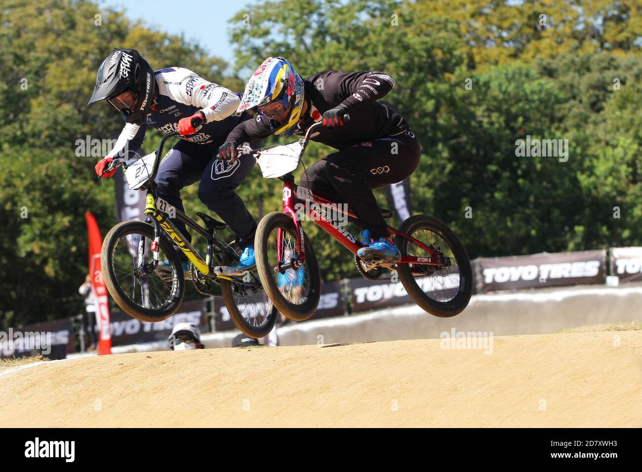 Yoshitaku Nagasako (R) competes during the 2020 Japan National BMX ...