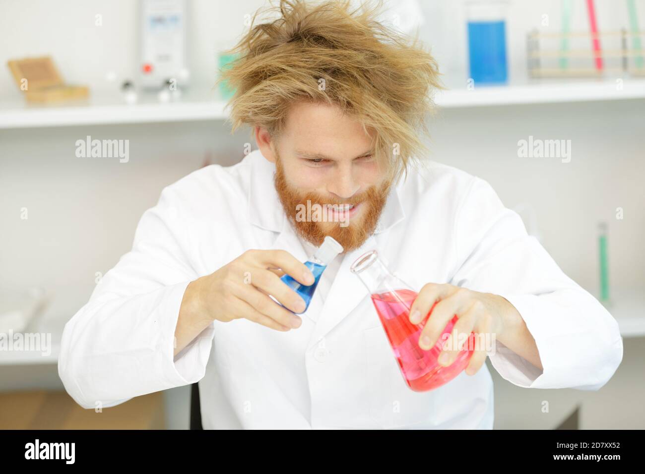 mad scientist mixing coloured liquids Stock Photo - Alamy