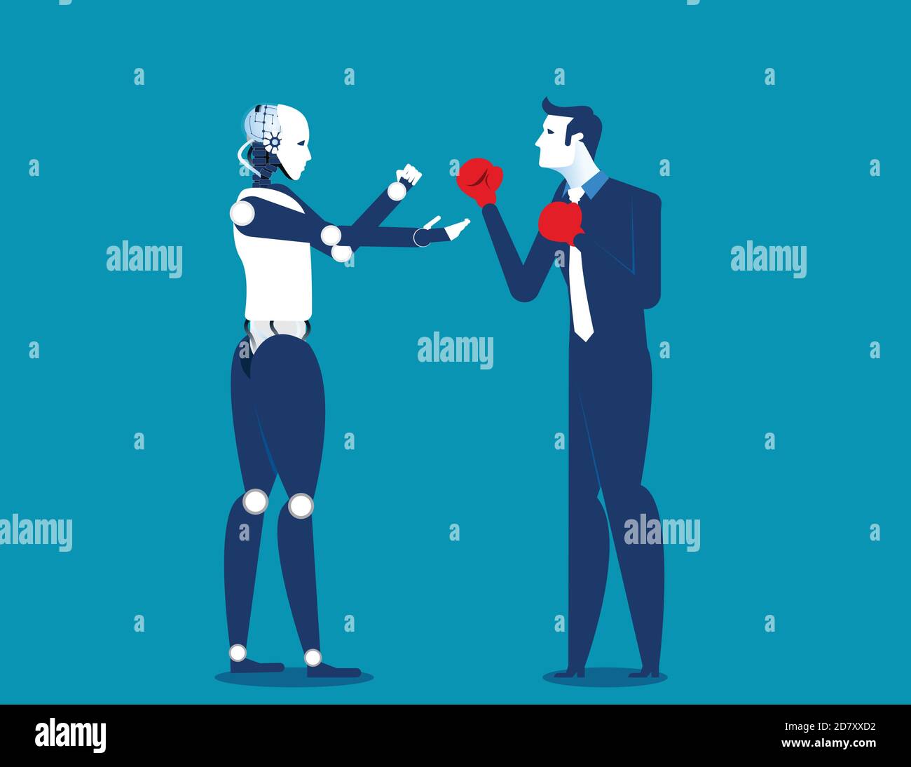 Human and robot fighting. Concept business technology illustration ...