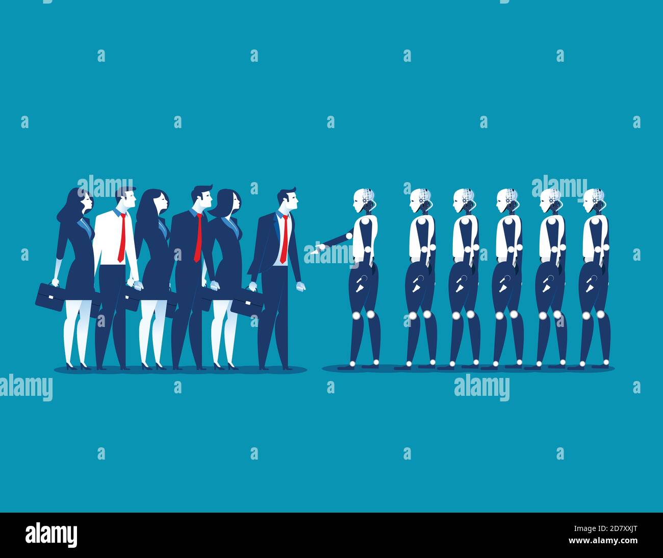 Human vs robot,Businesspeople standing with robot. Concept business ...