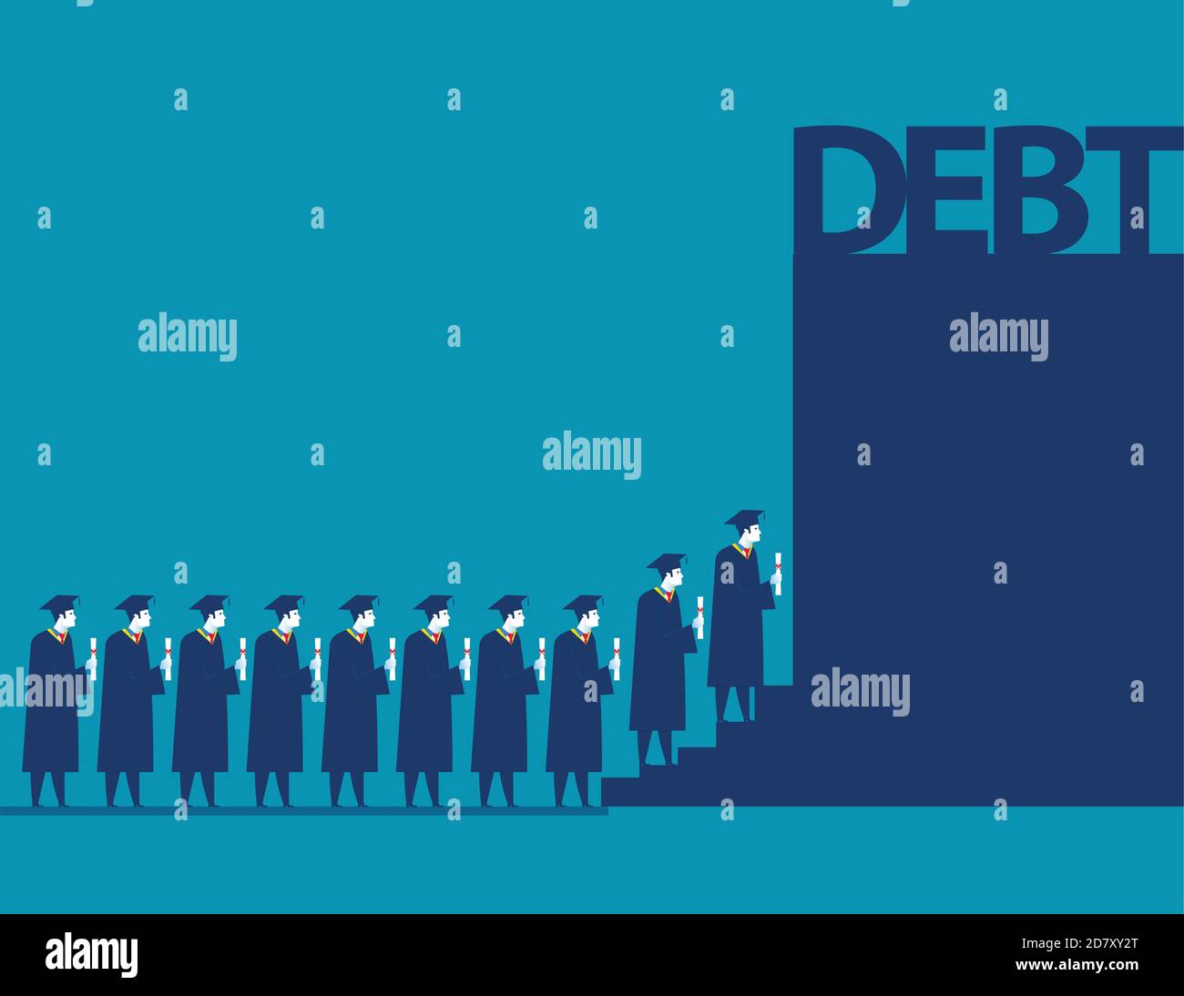 Graduate students walking into debt. Concept business debt illustration ...