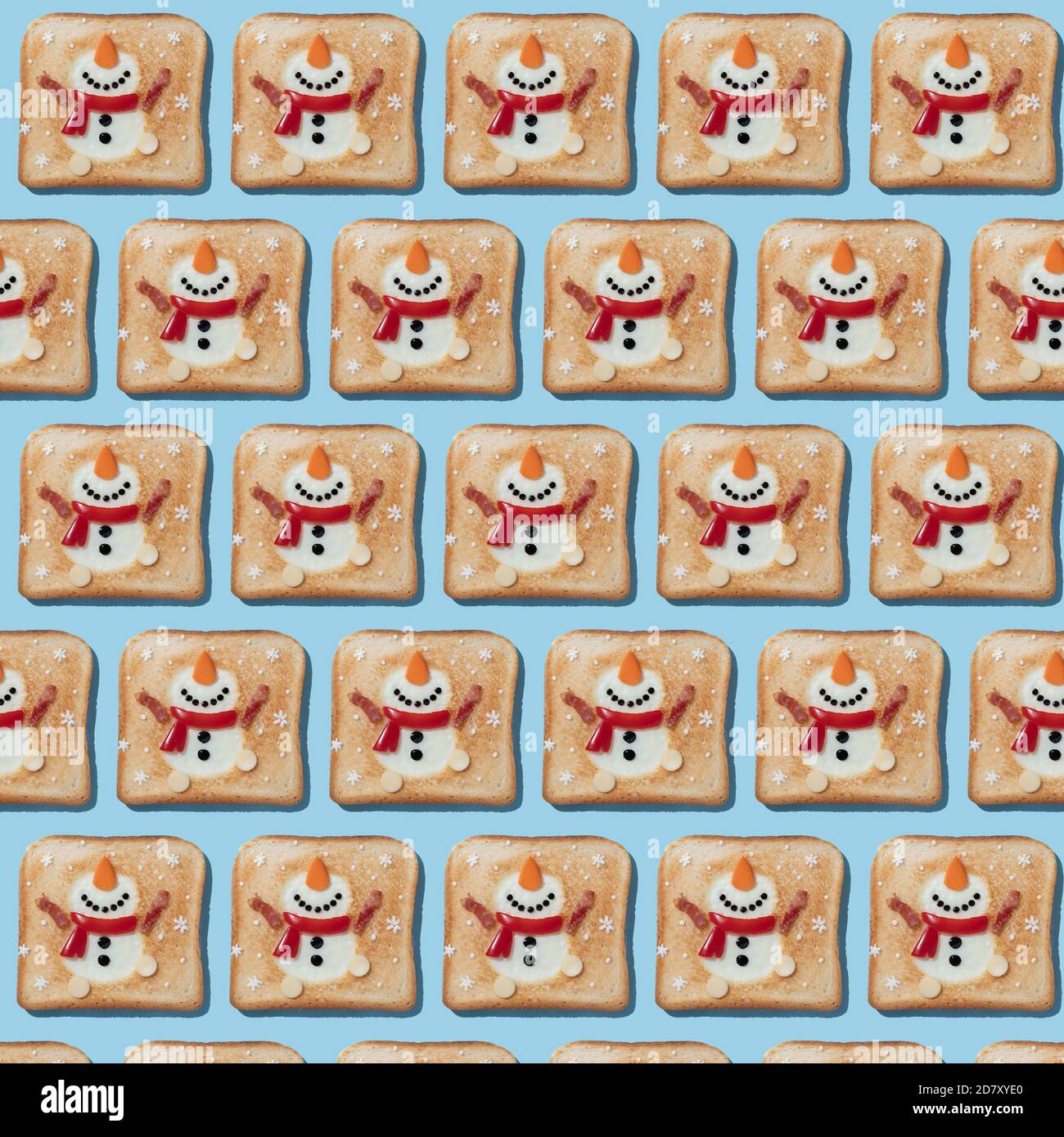 Christmas breakfast: toast with egg white in the shape of snowman Stock ...