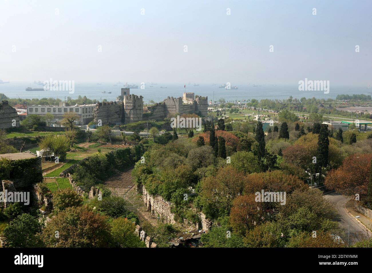 A section of the ruins of the great city wall surrounding Istanbul in ...