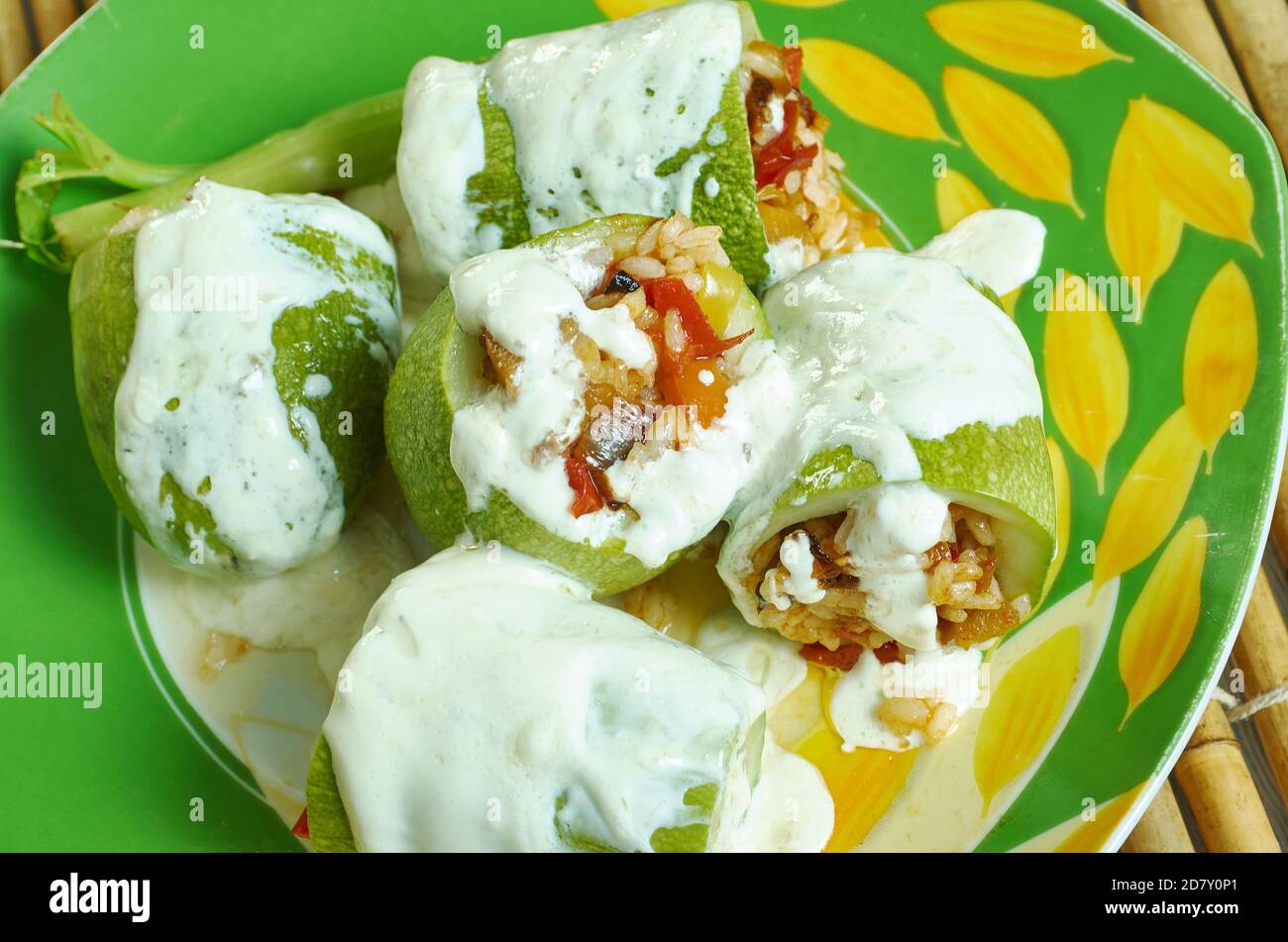 Kolokithakia Gemista with Avgolemono Sauce, Stuffed Courgettes Stock ...