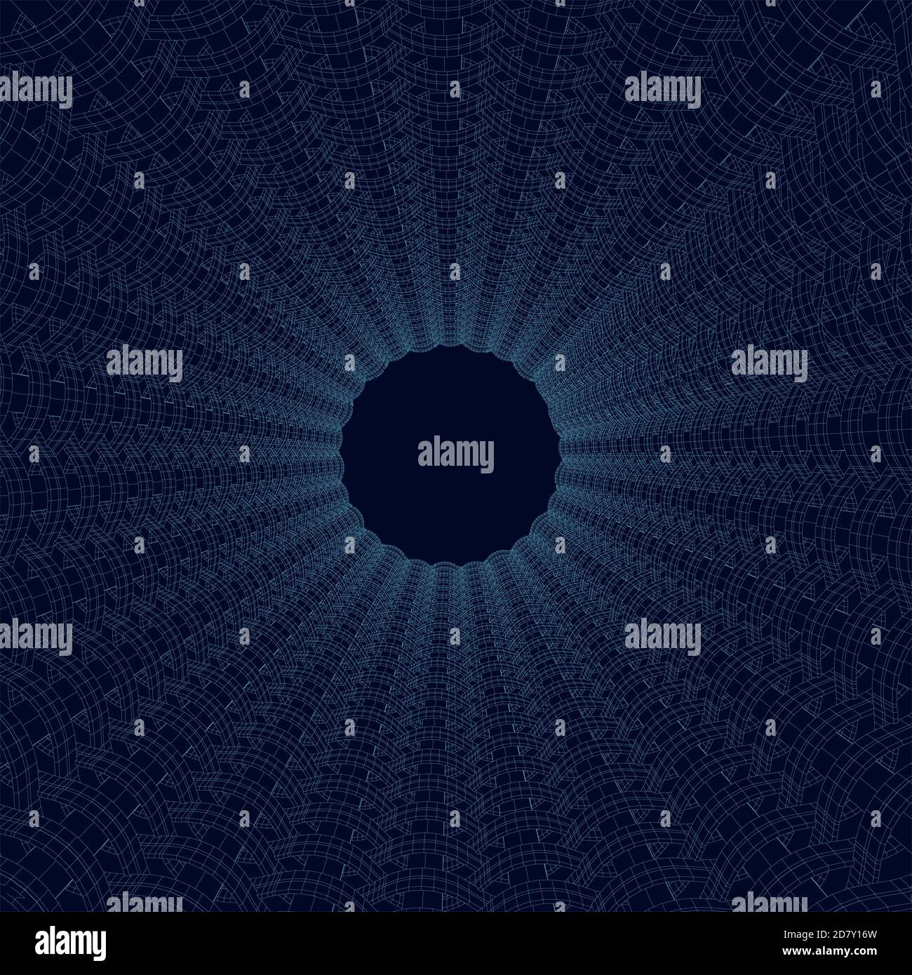 Abstract tunnel from a geometric pattern of blue lines on a dark ...