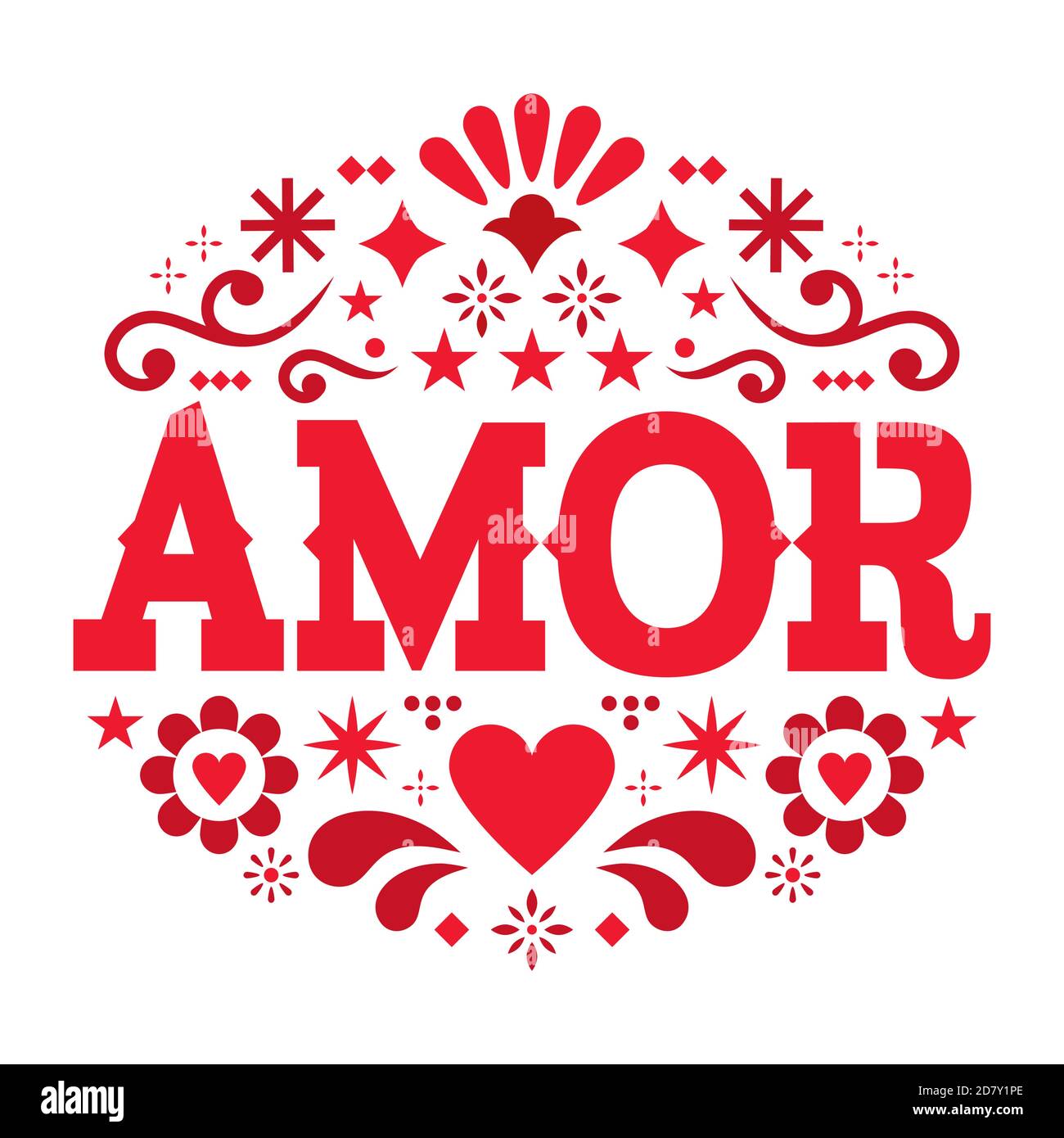 Amor pattern, Valentine's Day vector greeting card - love, Mexican folk ...