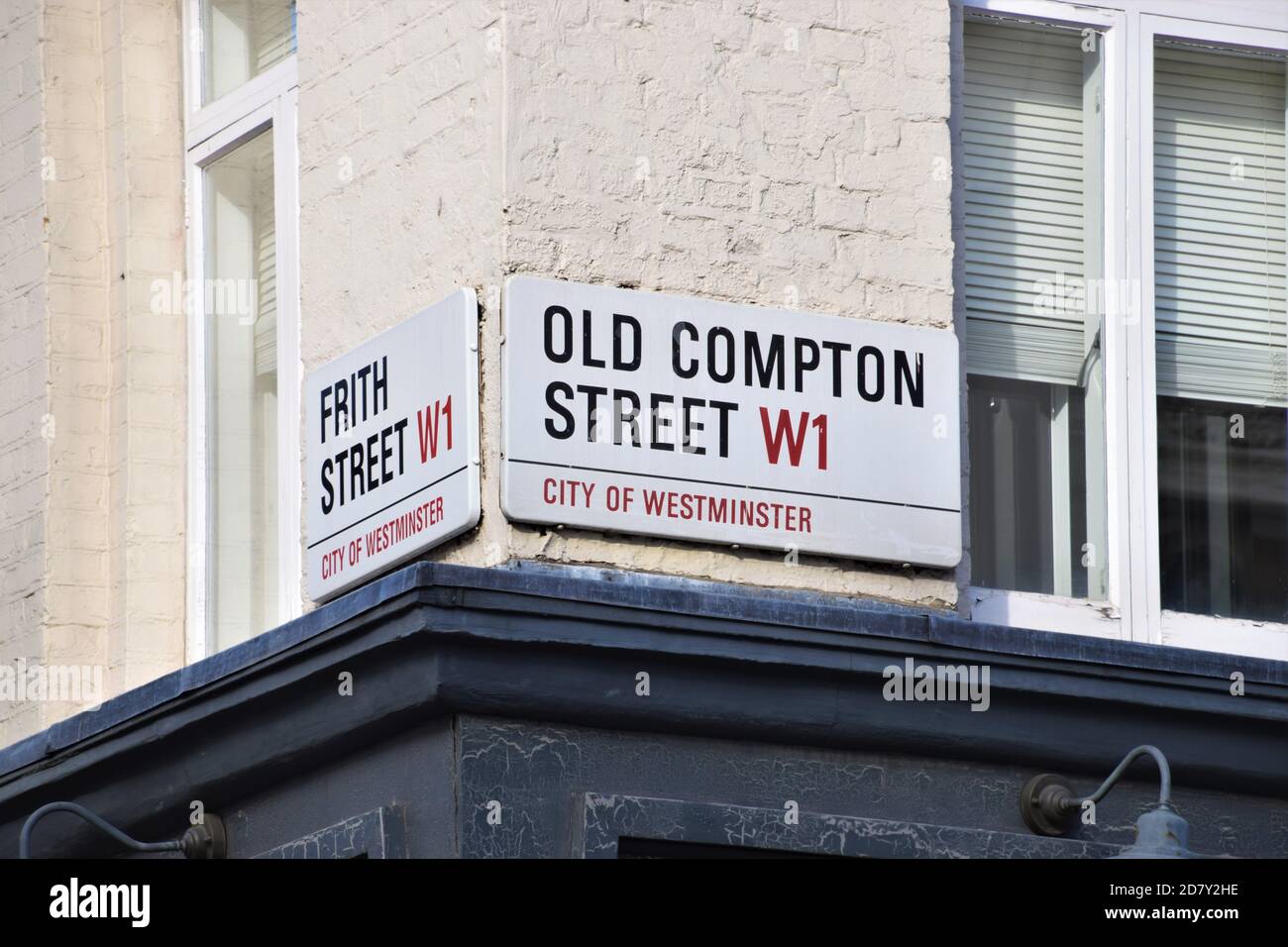 Old Compton Street and Frith Street signs in Soho, London Stock Photo ...