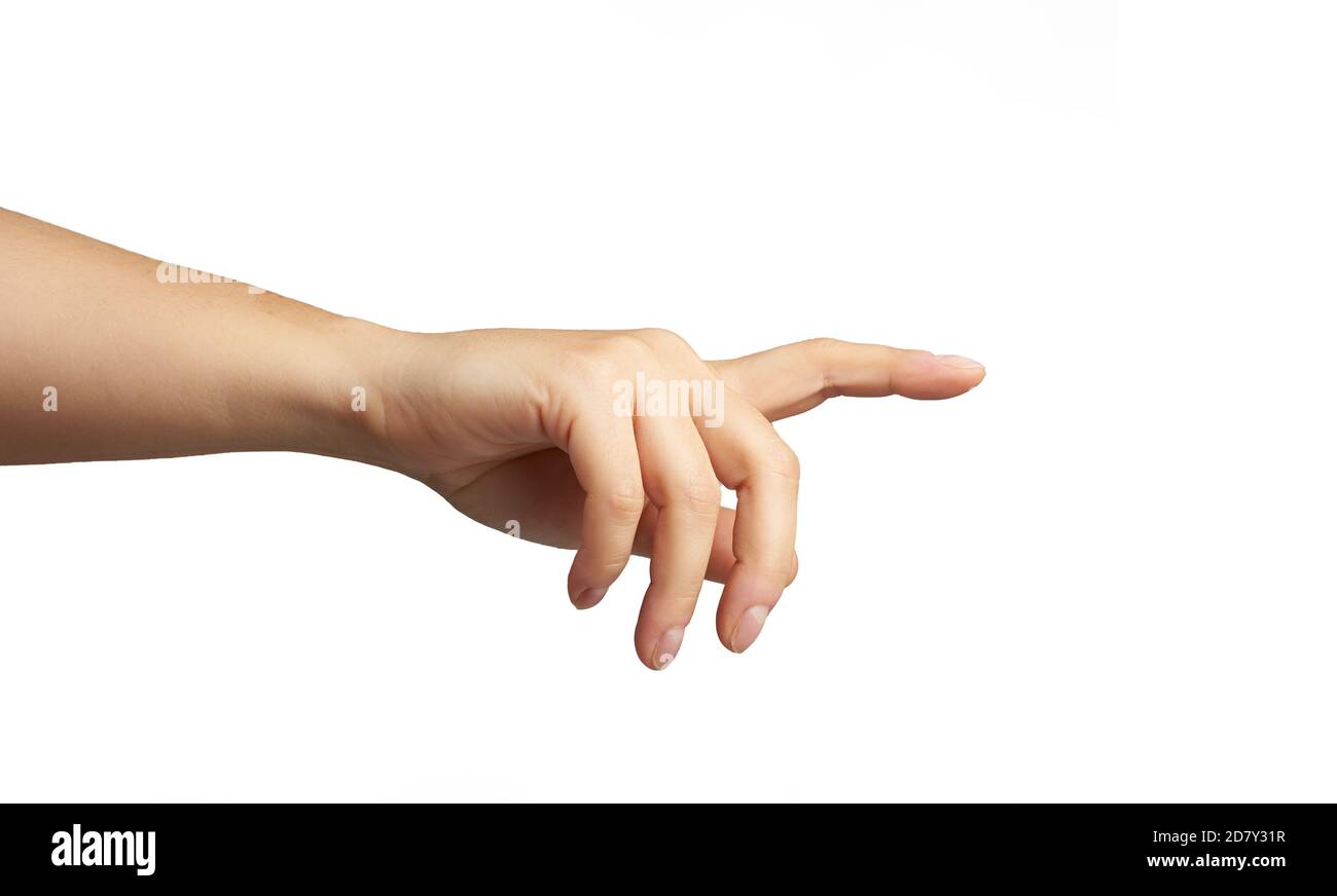 female hand with raised forefinger isolated on white background, part ...