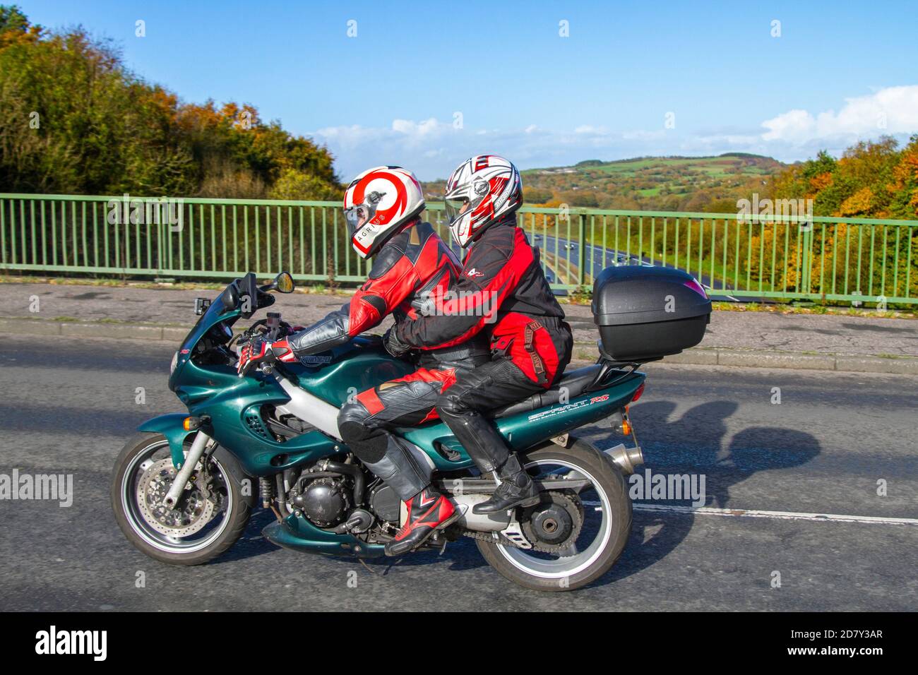 2005 green Triumph Sprint RS; Motorbike rider; two wheeled transport ...