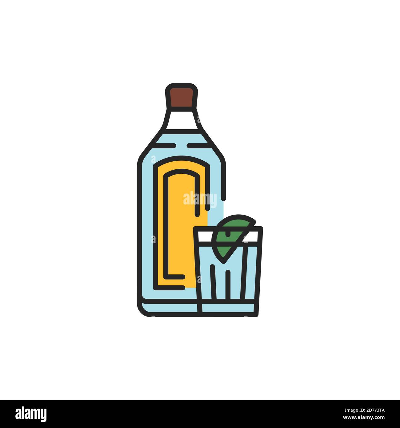 Gin bottle and glass color line icon. Alcoholic beverages Stock Vector ...