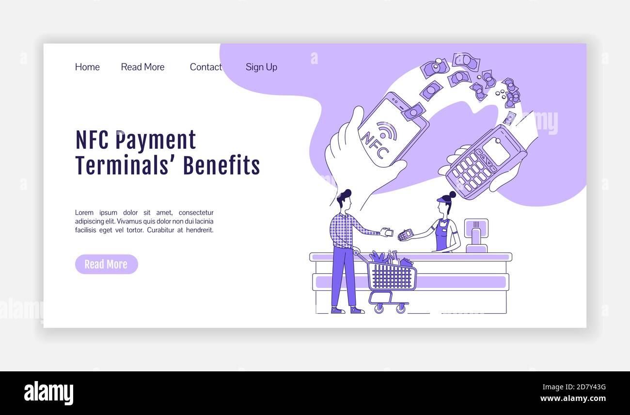 NFC terminal landing page flat silhouette vector template Stock Vector Image & Art - Alamy