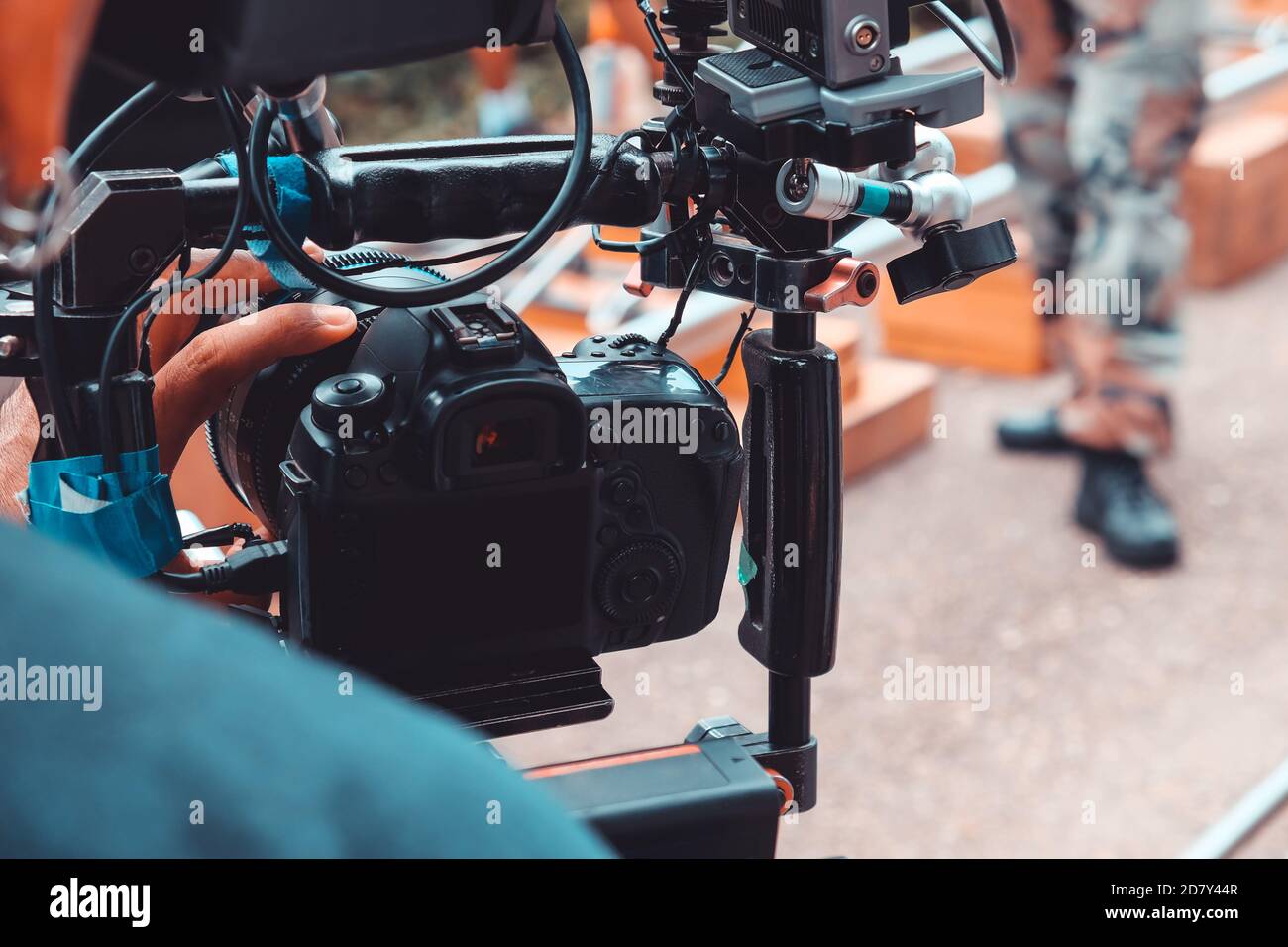 Behind the scene. cameraman shooting film scene with camera Stock Photo ...