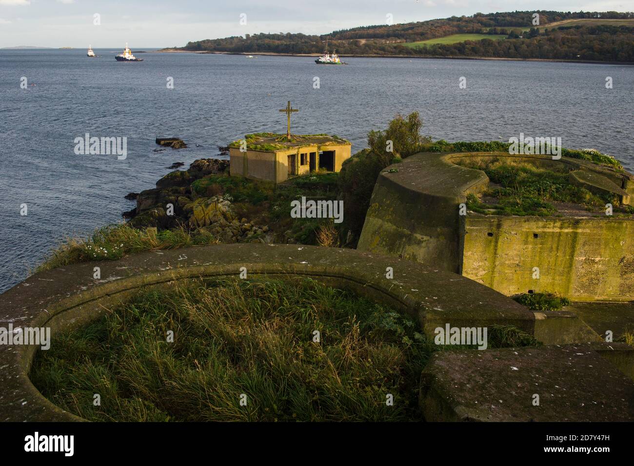 Views of uninhabited island Inchgarvie in the Firth of Forth by South ...
