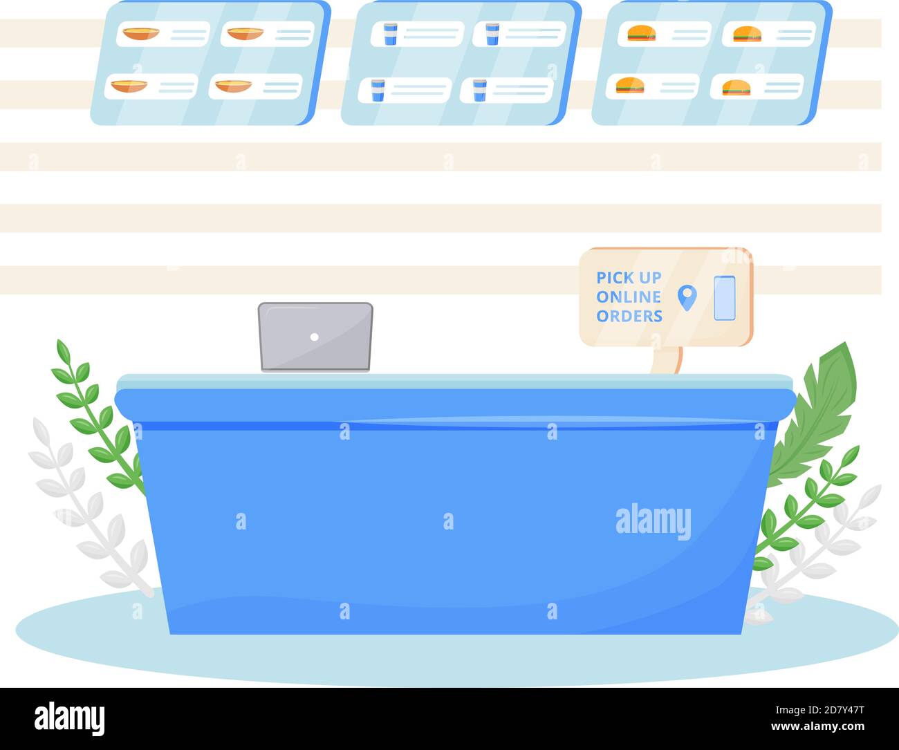 Online orders pick up place, fast food cafe checkout cartoon vector ...