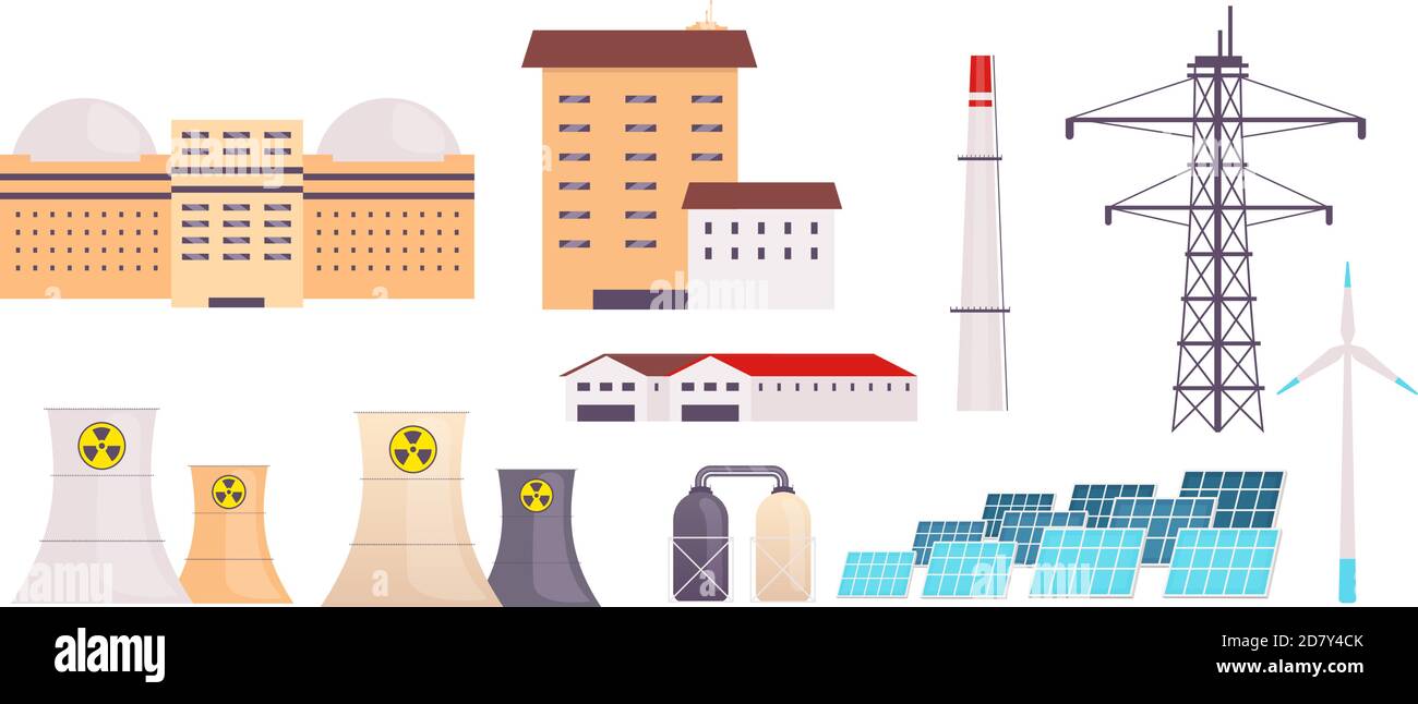 Power plant flat color vector objects set Stock Vector Image & Art - Alamy