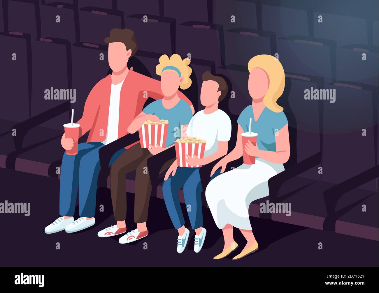 Family in cinema flat color vector illustration Stock Vector Image ...