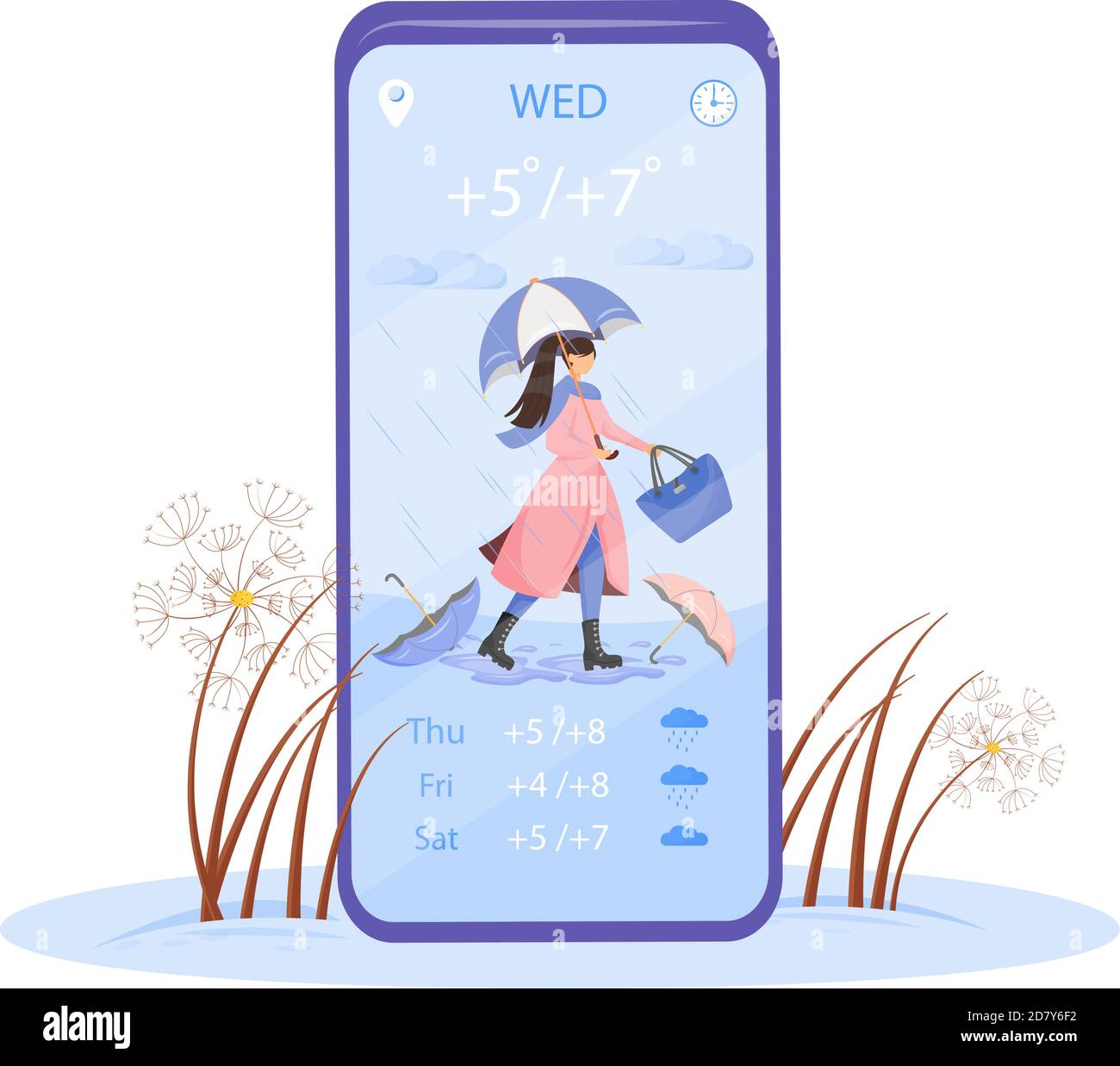 Rainfall forecast cartoon smartphone vector app screen Stock Vector ...