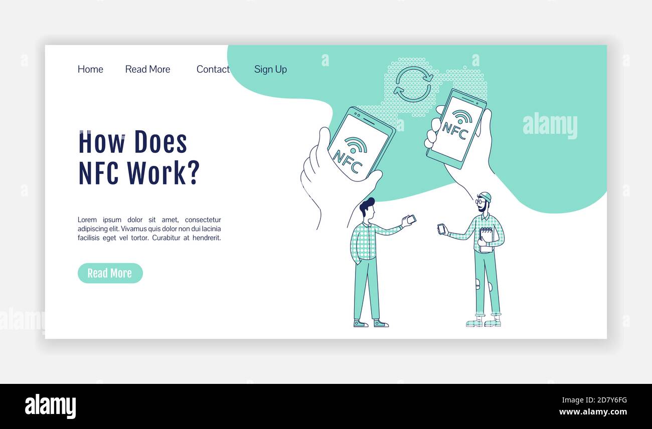 NFC work principle landing page flat silhouette vector template Stock ...