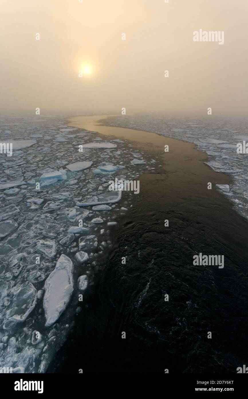 Fairway through pack-ice, a beautifully curved channel through the ice ...
