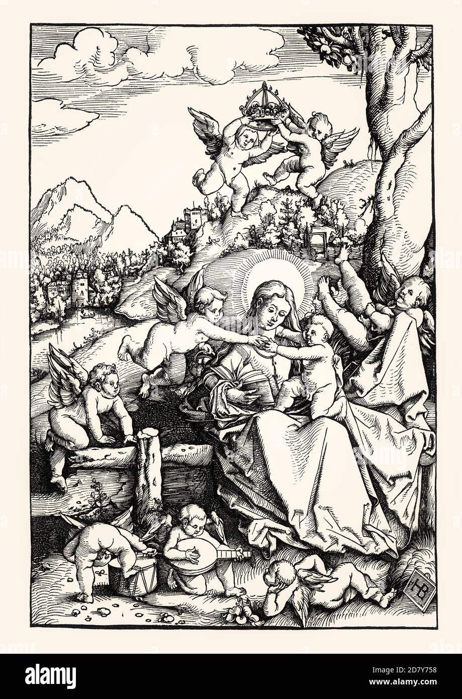 The Virgin Mary and the Child Jesus with angels in a landscape, 1511 ...