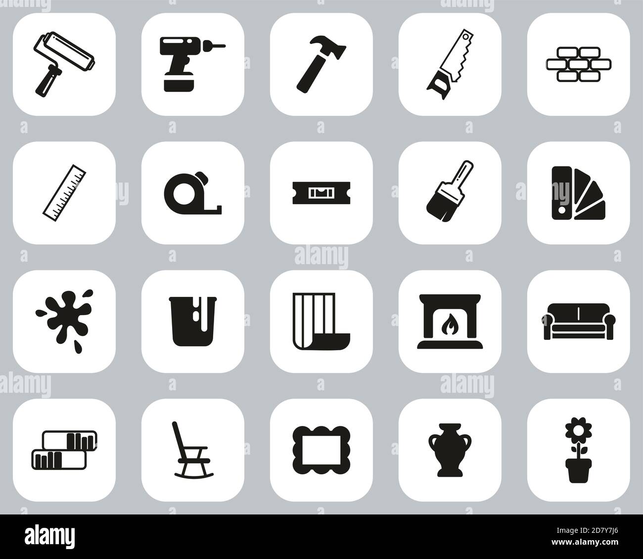 Home Decorating & Home Remodeling Icons Black & White Flat Design Set ...