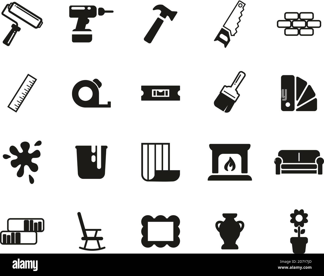 Home Decorating & Home Remodeling Icons Black & White Set Big Stock ...