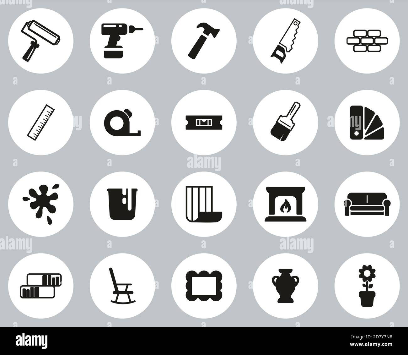 Home Decorating & Home Remodeling Icons Black & White Flat Design ...