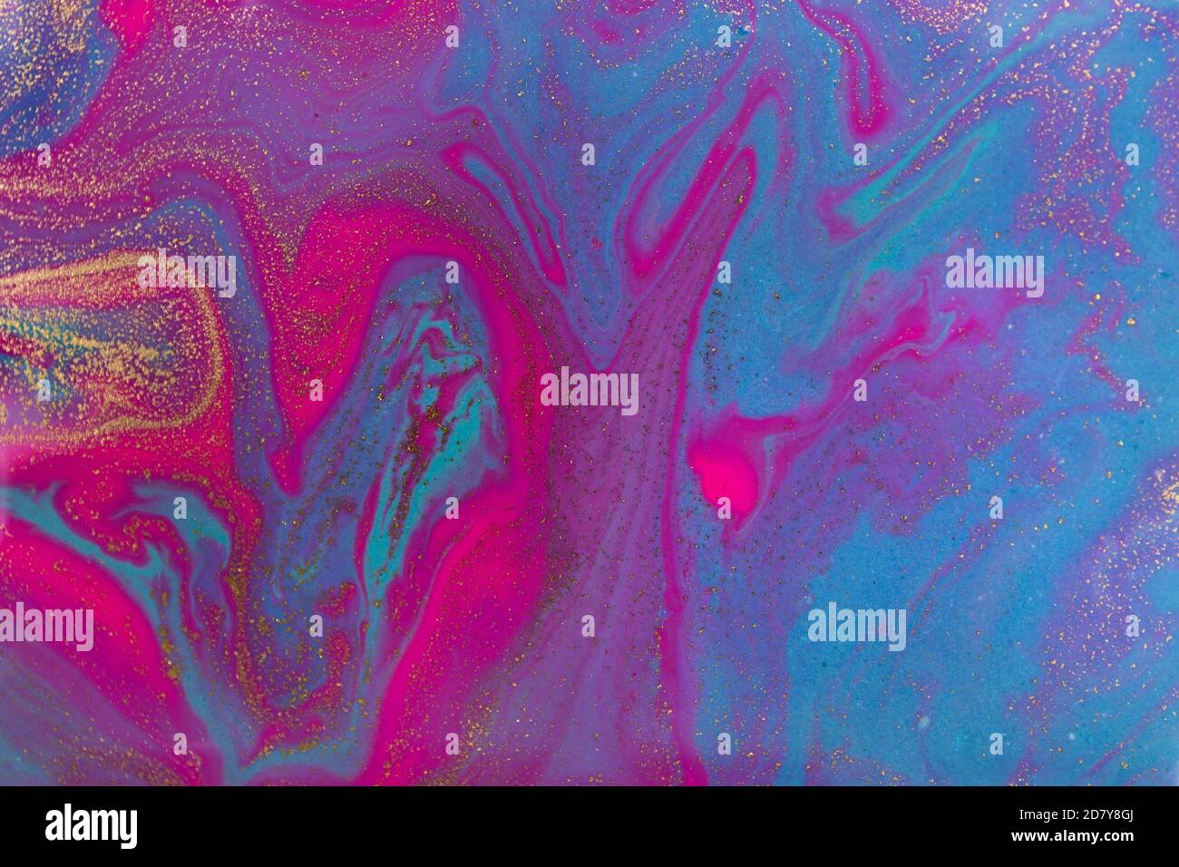 Blue and pink bright wave pattern with layers of gold sequins Stock ...