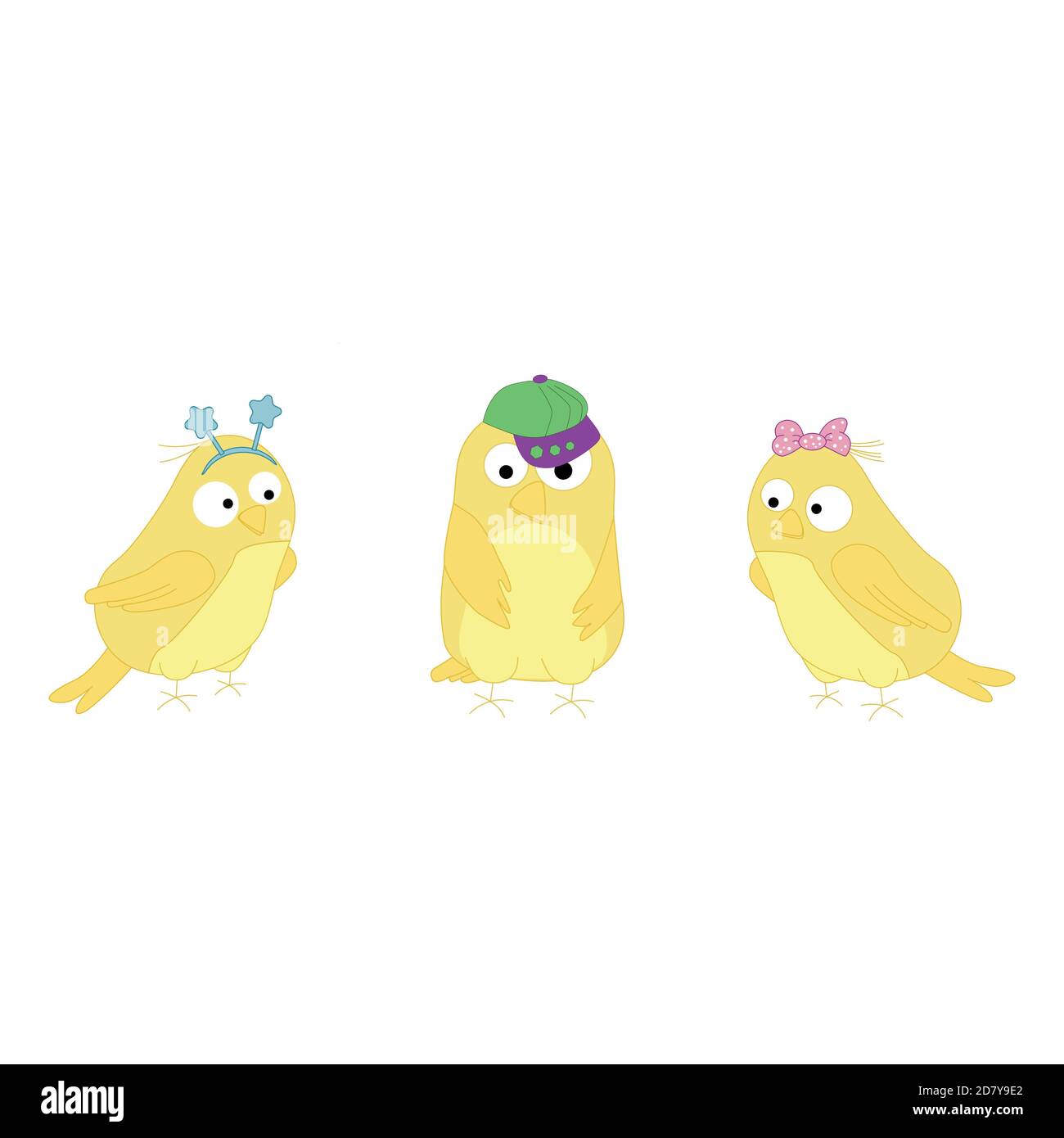 Funny cartoon birds, vector illustration. A bird with a hat and a bird ...