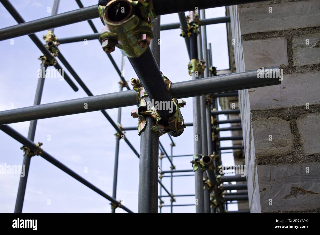 A junction of a steel lattice structure that serves as a structural ...