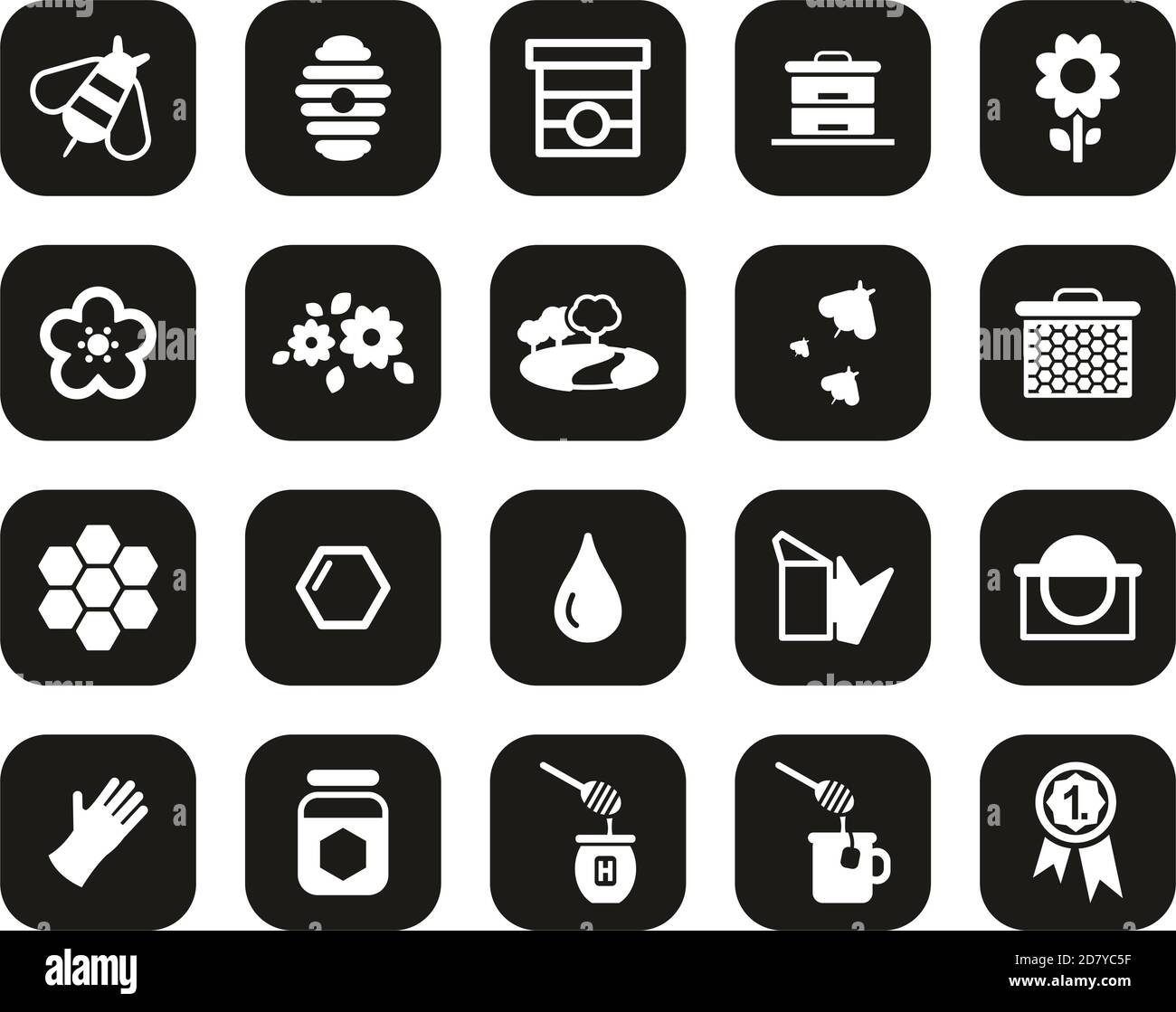 Honey Making & Bee Keeping Equipment Icons White On Black Flat Design Set Big Stock Vector Image ...