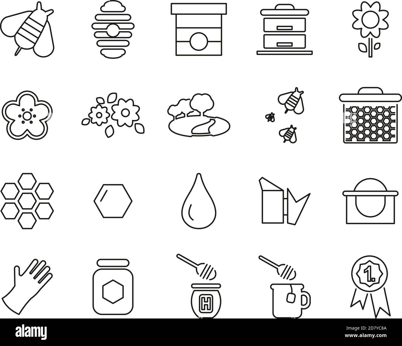 Honey Making & Bee Keeping Equipment Icons Black & White Thin Line Set Big Stock Vector Image ...