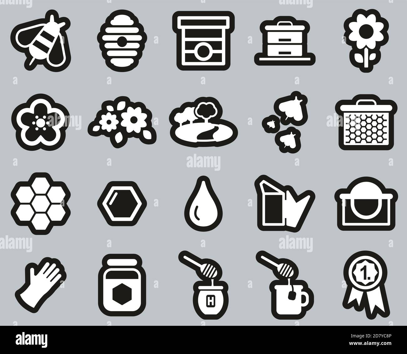 Honey Making & Bee Keeping Equipment Icons White On White Sticker Set Big Stock Vector Image ...
