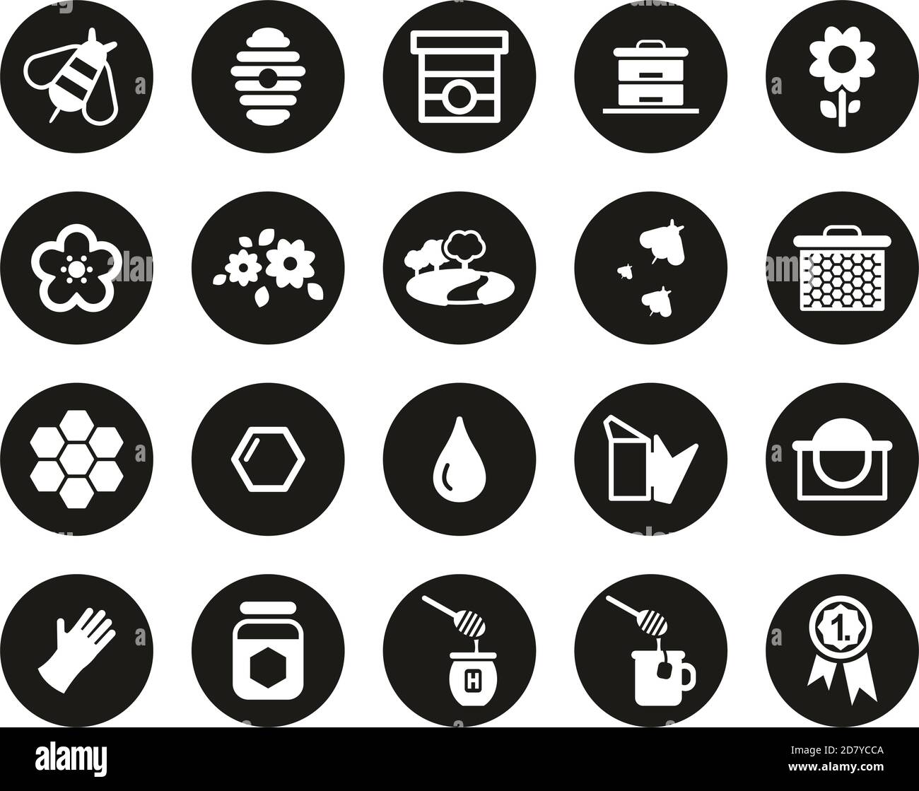 Honey Making & Bee Keeping Equipment Icons White On Black Flat Design Circle Set Big Stock ...