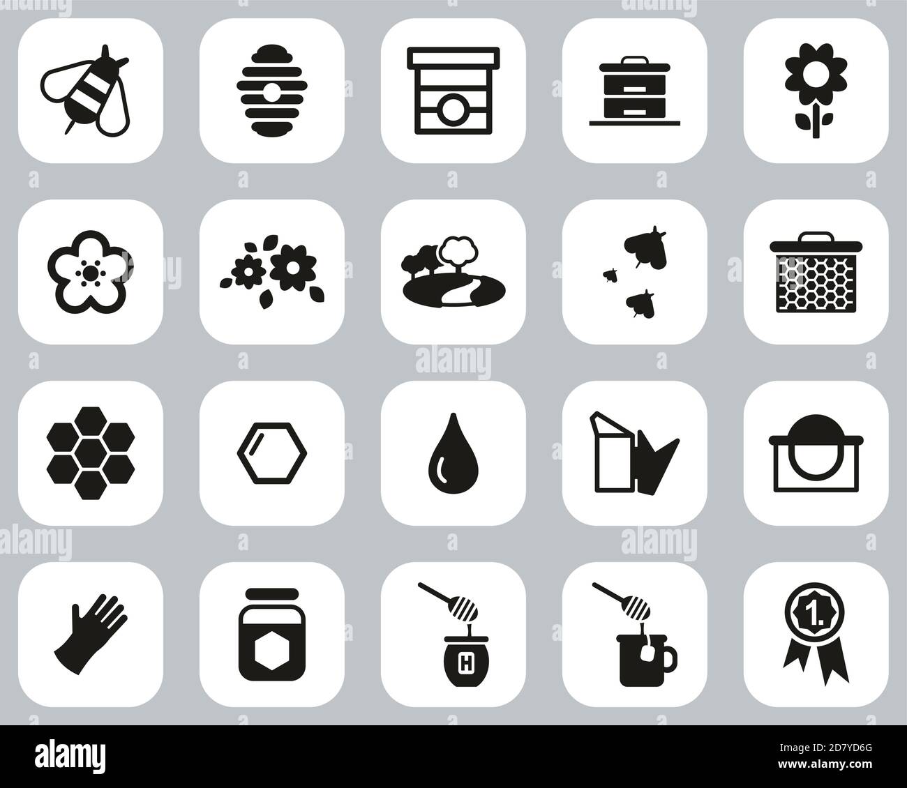 Honey Making & Bee Keeping Equipment Icons Black & White Flat Design Set Big Stock Vector Image ...