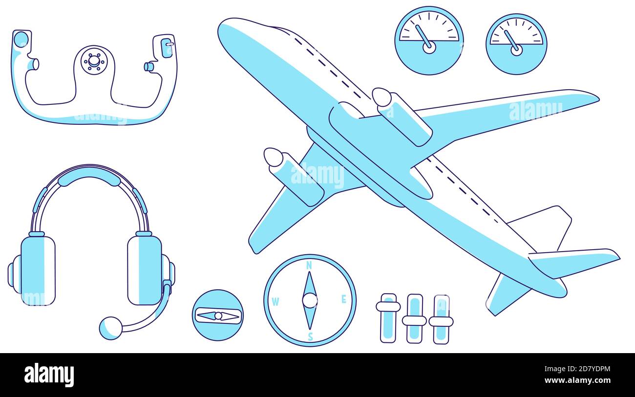 Aviation items turquoise linear objects set Stock Vector Image & Art ...