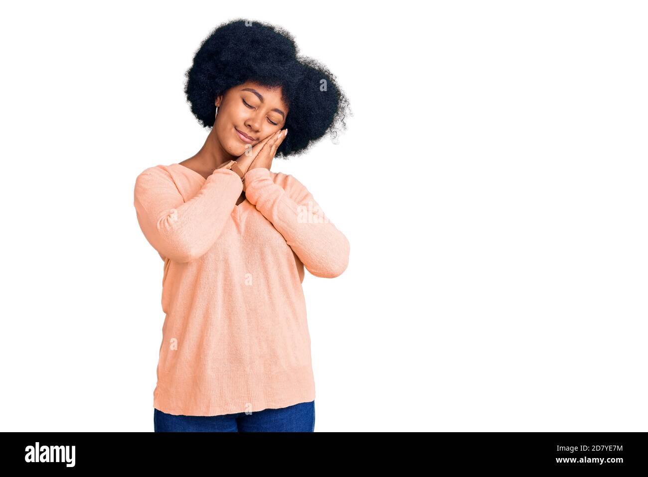 Young African American Girl Wearing Casual Clothes Sleeping Tired