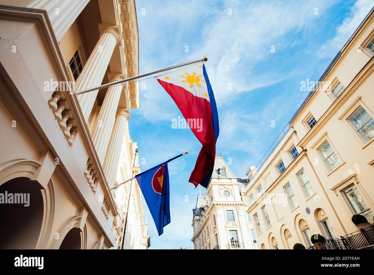The Philippines flag in front of Embassy London Stock Photo - Alamy