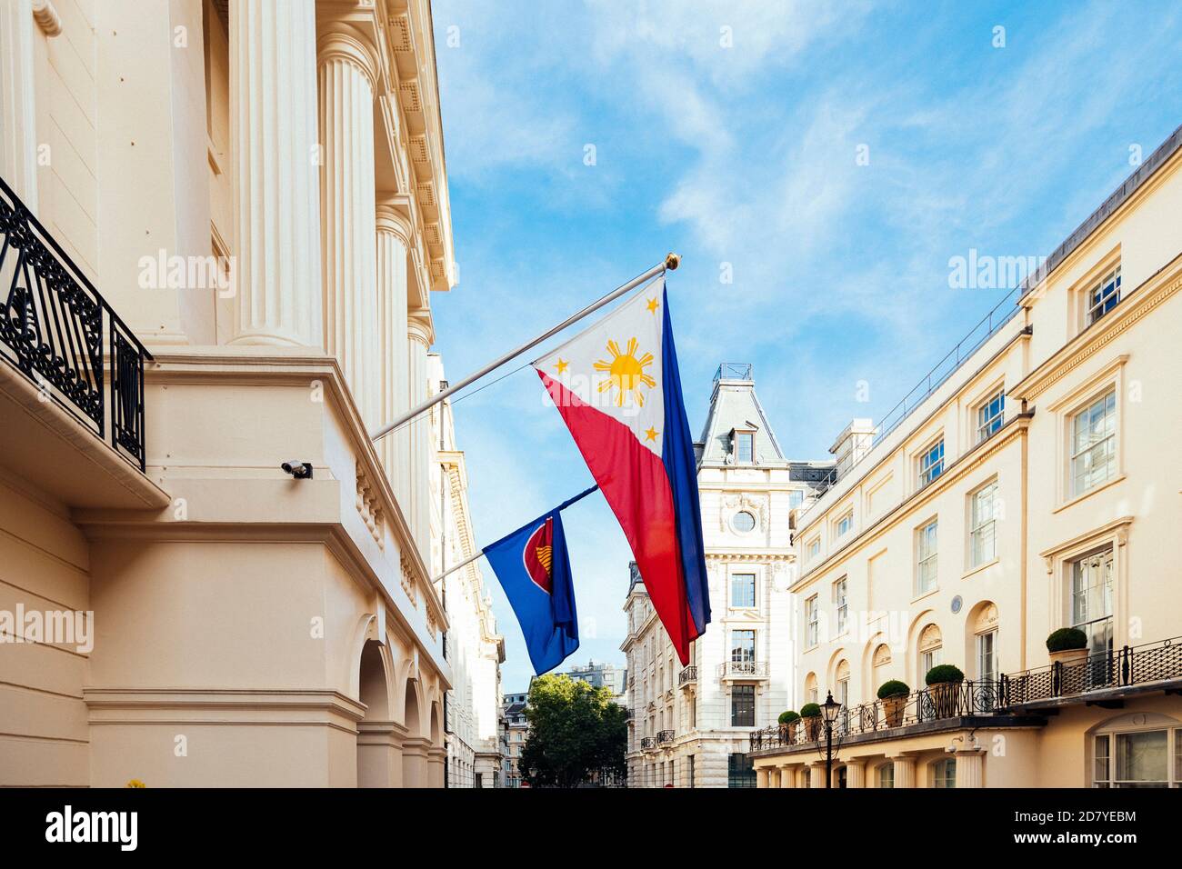 The Philippines flag in front of Embassy London Stock Photo - Alamy