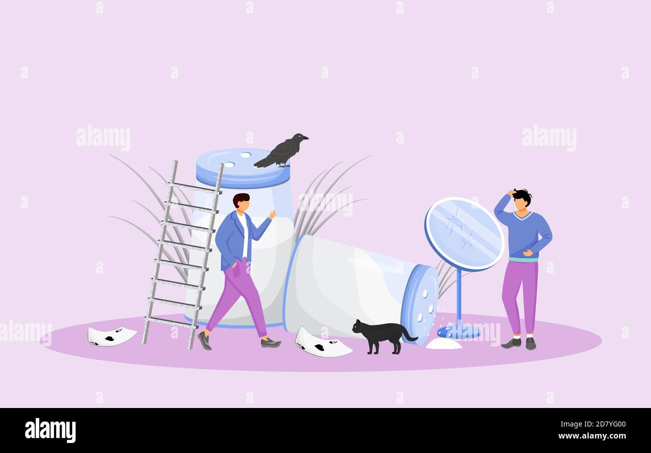 Misfortune signs and bad omens flat concept vector illustration Stock ...