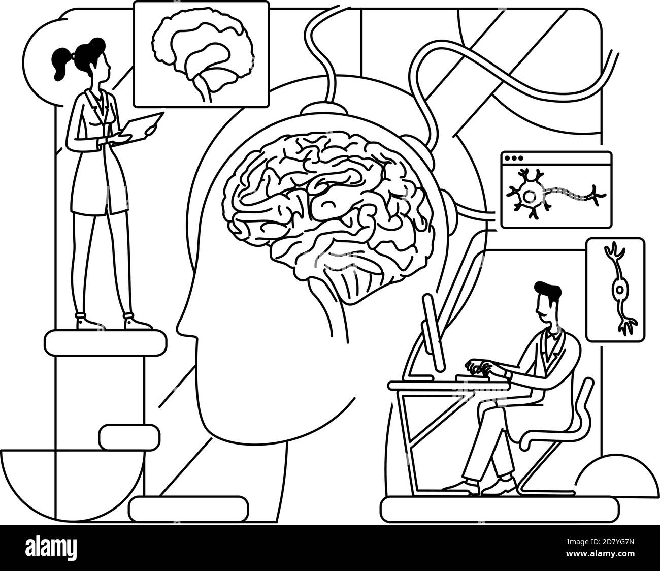 Neurological research thin line concept vector illustration Stock ...